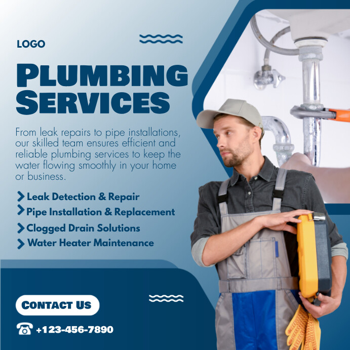 Blue And White Modern Plumbing Services Insta Template | PosterMyWall