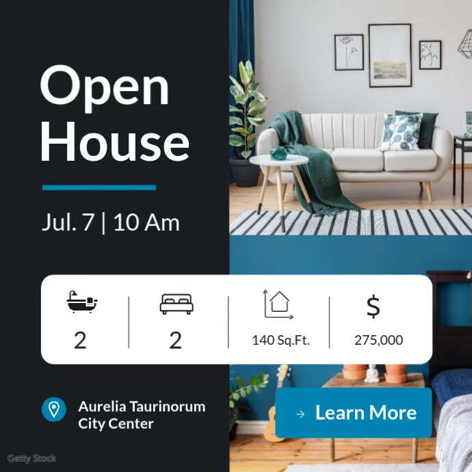 Copy of blue and white modern professional open house banner ...