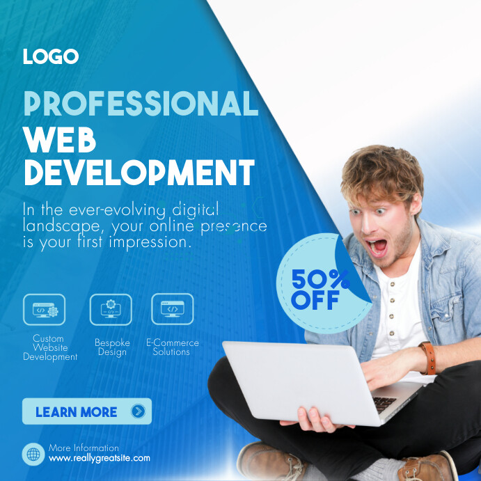 Blue And White Modern Professional Web Develo Template | PosterMyWall