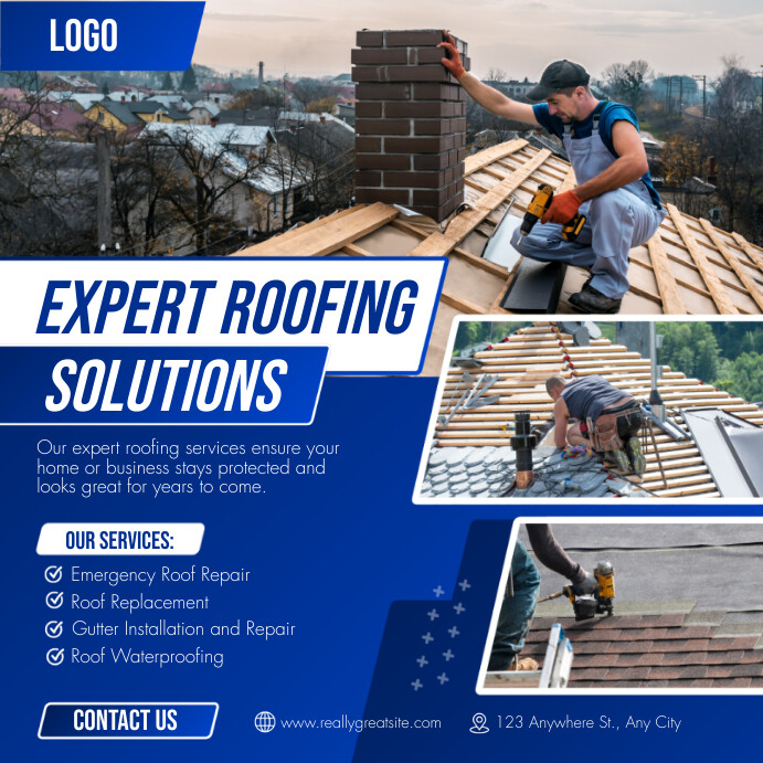 Plantilla de Blue And White Modern Roofing Services Instag | PosterMyWall