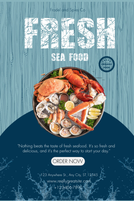 Blue and White Modern Seafood Restaurant Post Template | PosterMyWall