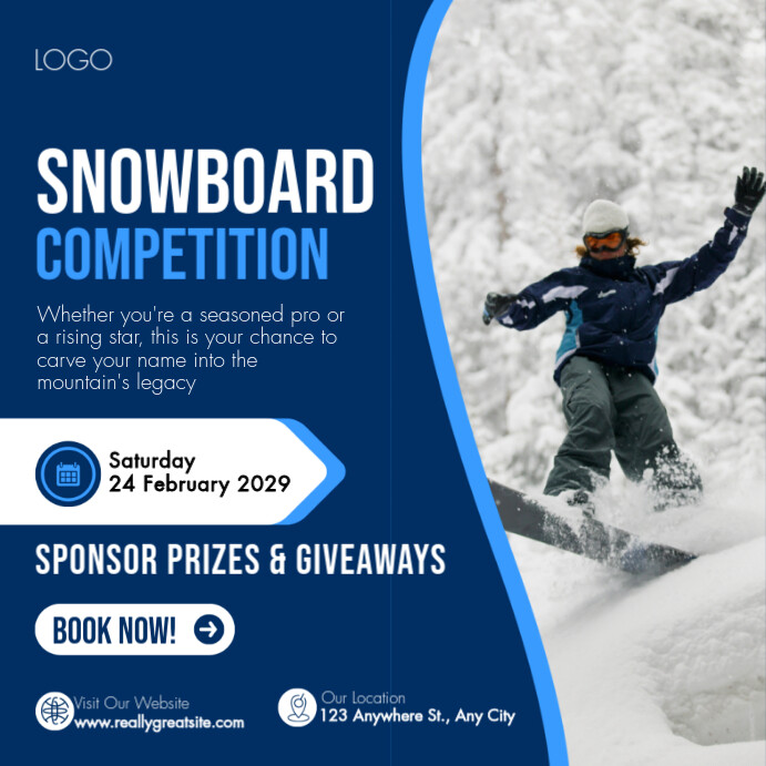 Blue and White Modern Snowboard Competition Instagram Post Template ...