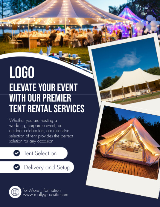 Copy of Blue and White Modern Tent Rental Services Fl | PosterMyWall