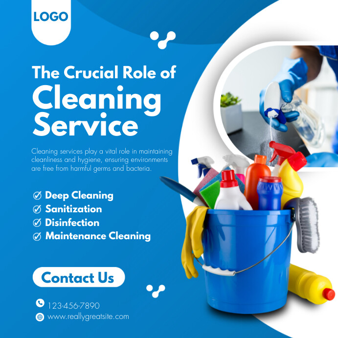 Blue And White Modern The Crucial Cleaning Se Template | PosterMyWall