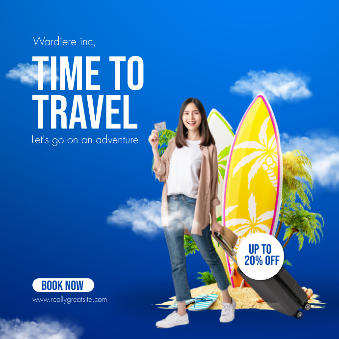 Blue and White Modern Travel Instagram Post Templat | PosterMyWall