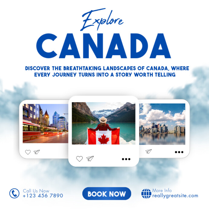 Blue and White Modern Travel To Canada Instagram Post Template ...