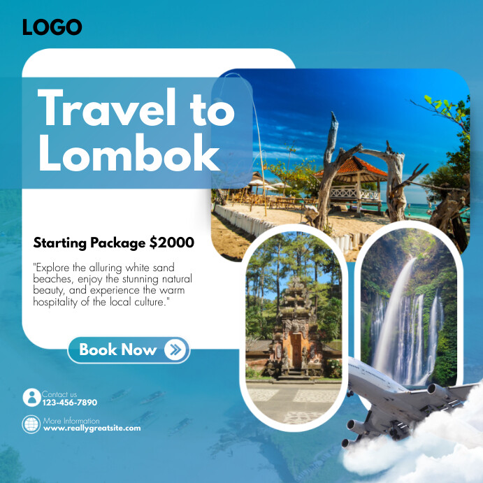 Blue and White Modern Travel To Lombok Instag Template | PosterMyWall