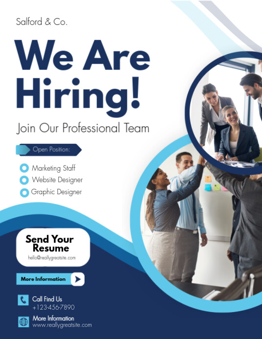 Plantilla de Blue and White Modern We Are Hiring Flyer | PosterMyWall