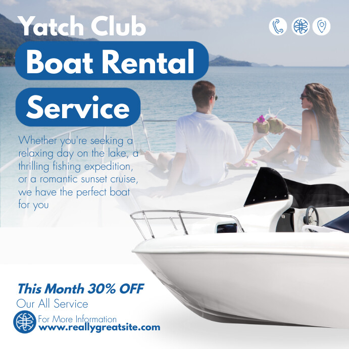 Blue and White Modern Yacht Club and Boat Ren Template | PosterMyWall