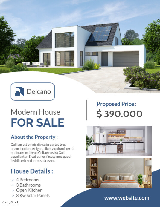 blue and white real estate advertisement Template | PosterMyWall