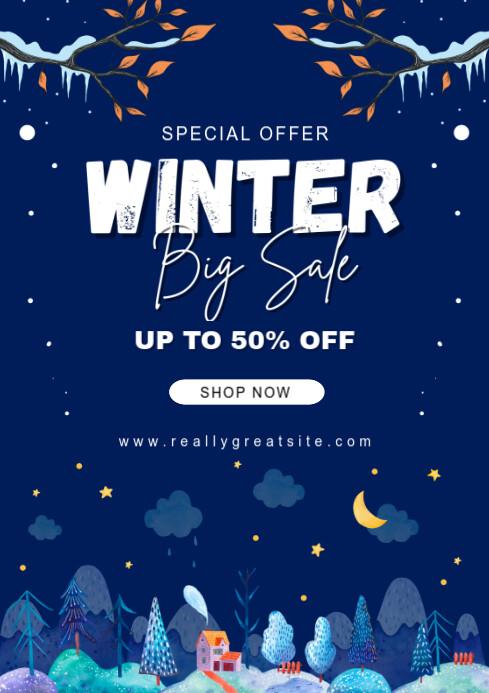 Blue and White Simple Winter Sale Flyer Template | PosterMyWall