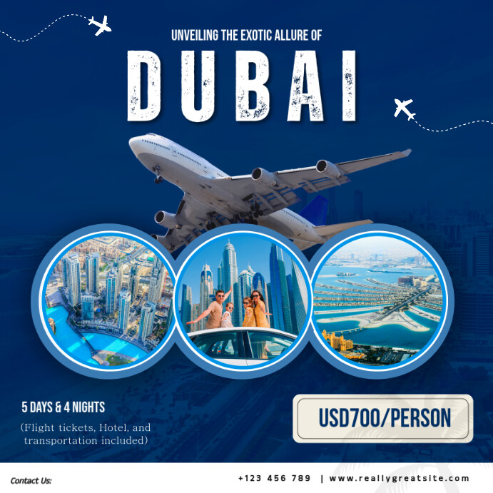 BLUE AND WHITE TRAVEL DUBAI Template | PosterMyWall