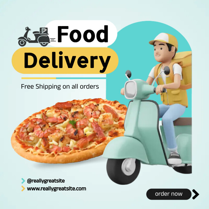 Plantilla de Blue and Yellow 3D Modern Food Delivery | PosterMyWall