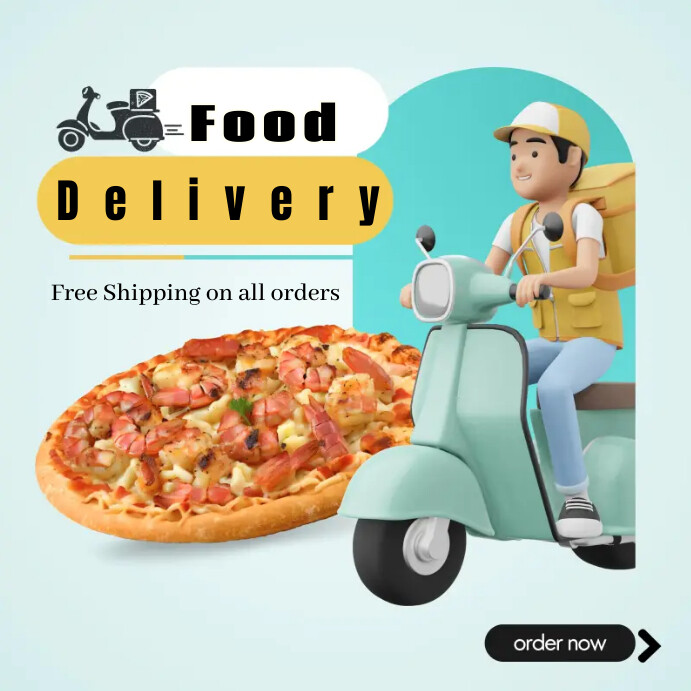 Blue and Yellow 3D Modern Food Delivery Insta Template | PosterMyWall