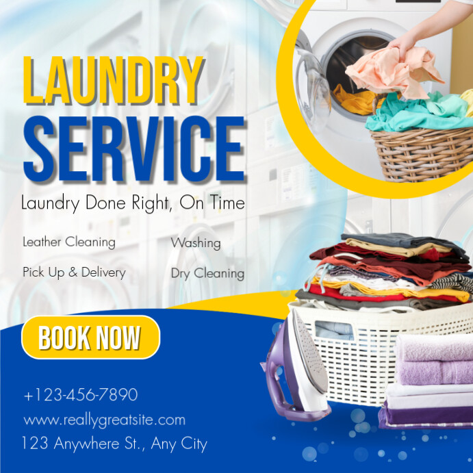 Copy of Blue and Yellow Bold Laundry Service Instagram Post | PosterMyWall