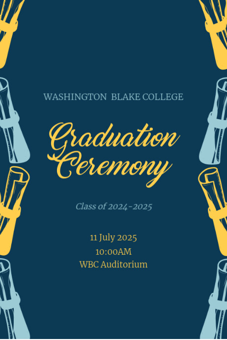 Modèle Blue and Yellow Illustrated Graduation Program | PosterMyWall
