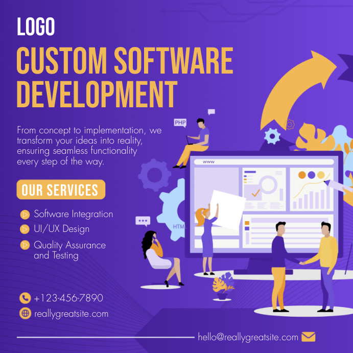 Blue And Yellow Illustration Custom Software Template | PosterMyWall