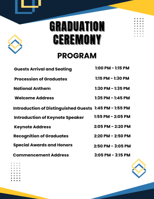 Modèle Blue and Yellow Illustrative Graduation Program | PosterMyWall