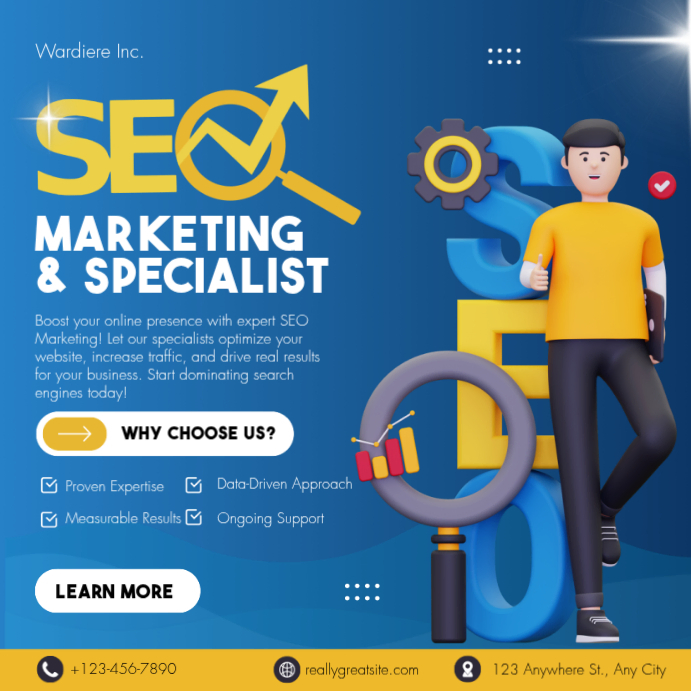 Blue and Yellow Illustrative SEO Service Instagram Post Template ...