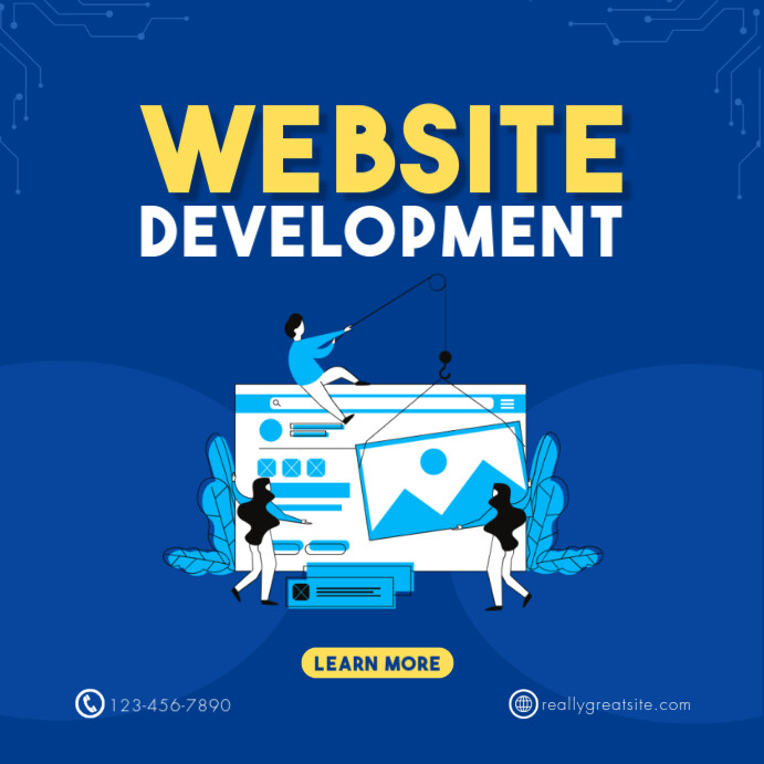 Copy of Blue and Yellow Minimalist Website Developmen | PosterMyWall