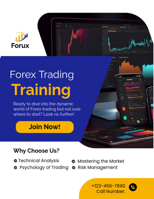 Plantilla de Blue and Yellow Modern Forex Trading Training Flyer ...