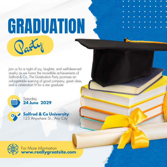 Plantilla de Blue and Yellow Modern Graduation Party Insta | PosterMyWall