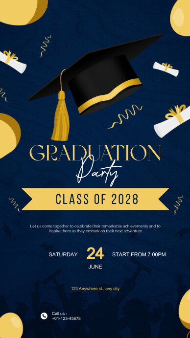 Blue And Yellow Modern Graduation Party Insta Template | PosterMyWall