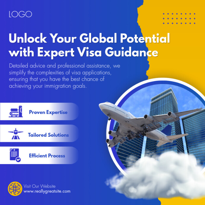 Blue and Yellow Modern Immigration and Visa Consulting Instagram Post ...
