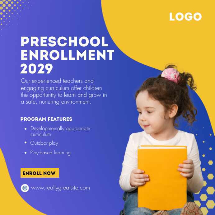 Blue And Yellow Modern Preschool Enrollment I Template | PosterMyWall