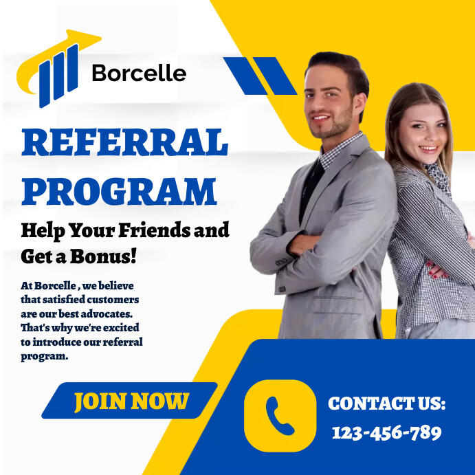 Copy of Blue and Yellow Modern Referral Program Faceb | PosterMyWall