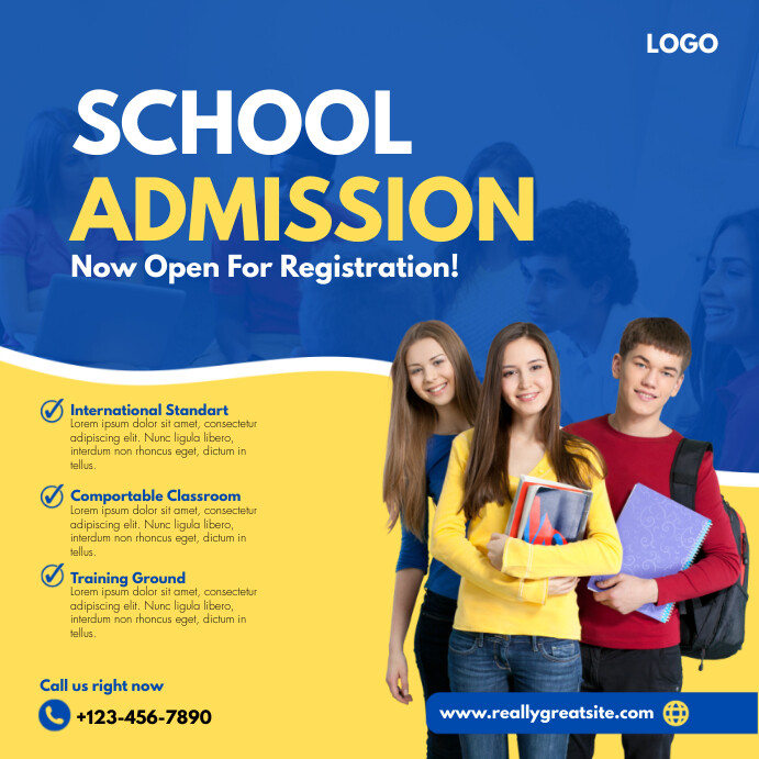 Blue And Yellow Modern School Admission Insta Template | PosterMyWall