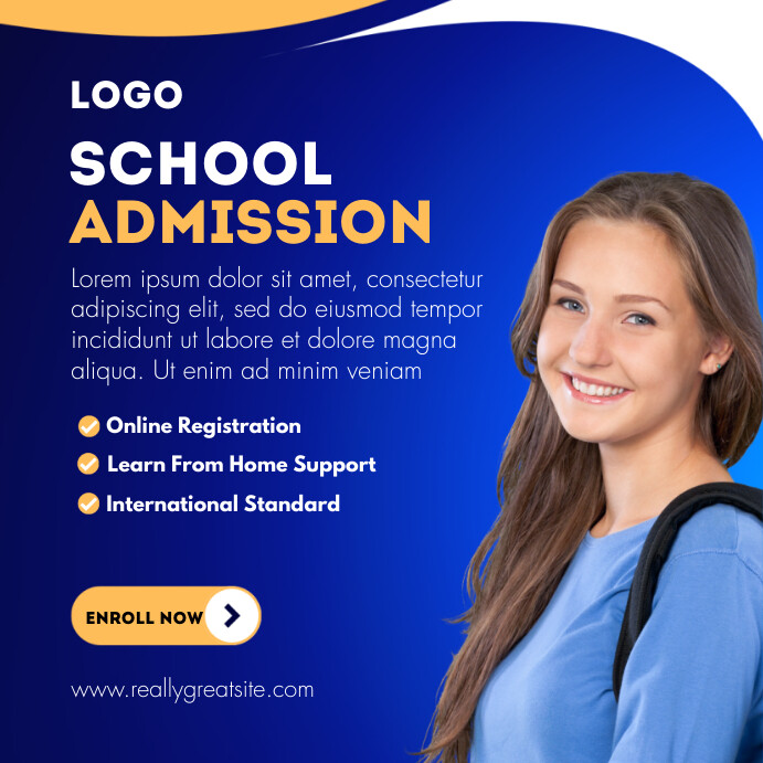 Blue and Yellow Modern School Admission Insta Template | PosterMyWall