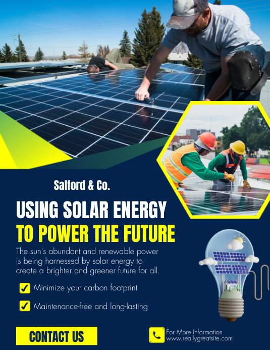 Blue and Yellow Modern Solar Energy Flyer Template | PosterMyWall