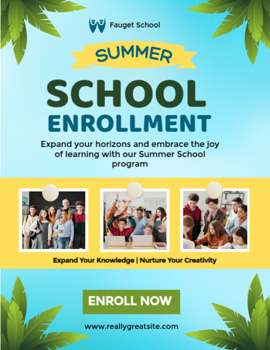 Blue and Yellow Modern Summer School Enrollment Flyer Template ...