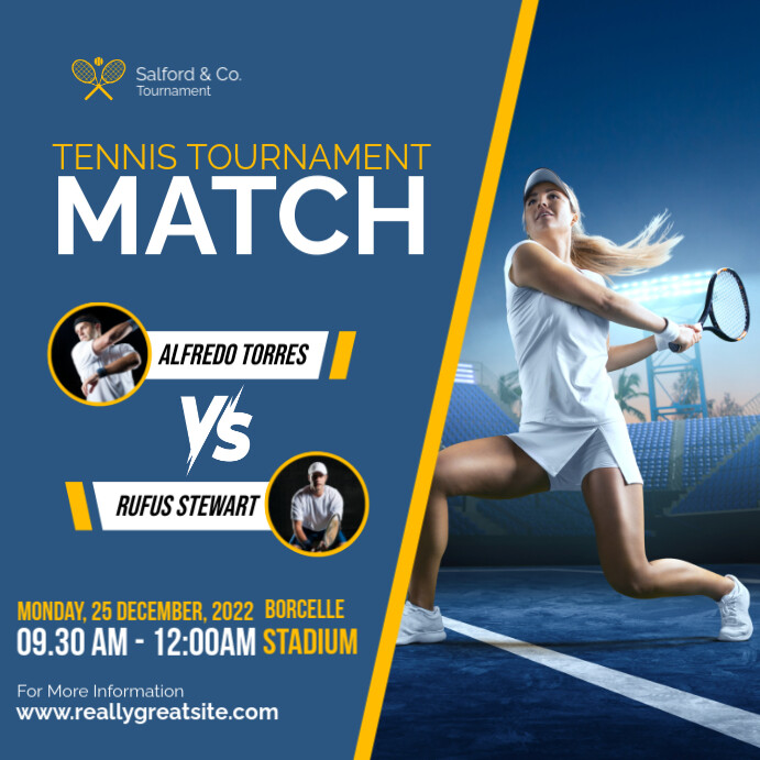 Blue and Yellow Modern Tennis Tournament Match Instagram Post Template ...