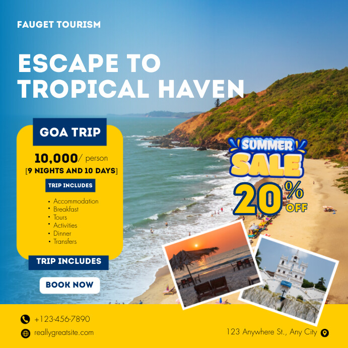 Blue and Yellow Modern Travel and Tourism Mar Template | PosterMyWall