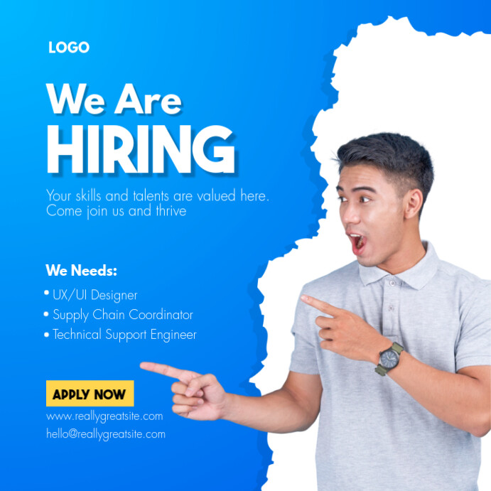 Blue and Yellow Modern We Are Hiring Facebook Template | PosterMyWall
