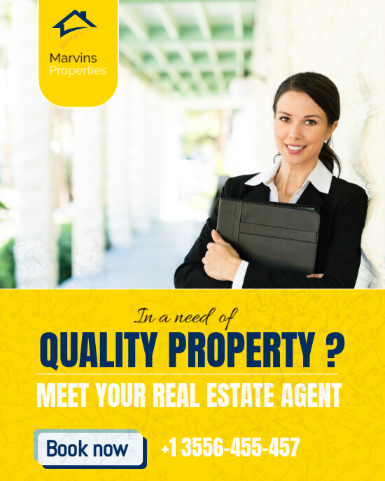 Blue and yellow real estate template | PosterMyWall
