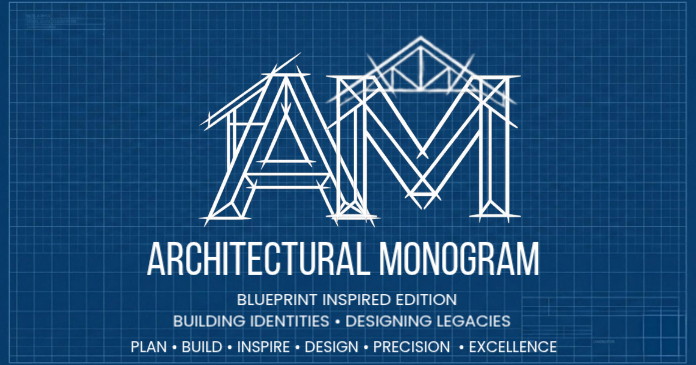 Blue Architectural Monogram Facebook Shared Image Template | PosterMyWall