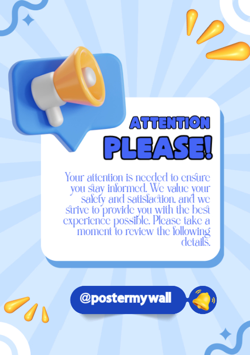 Blue Attention Notice A3 Template | PosterMyWall