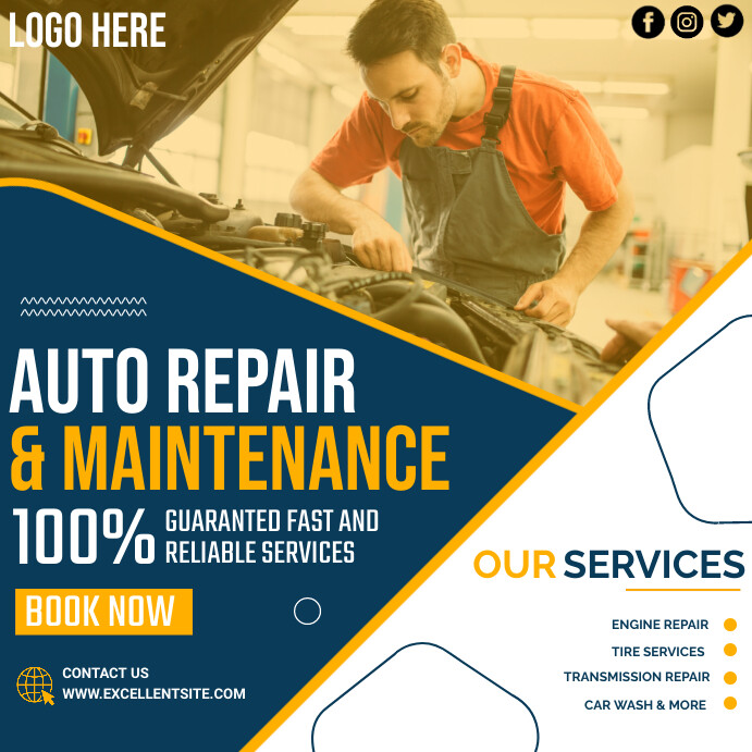 Blue Auto Repair Service Instagram Post Template | PosterMyWall