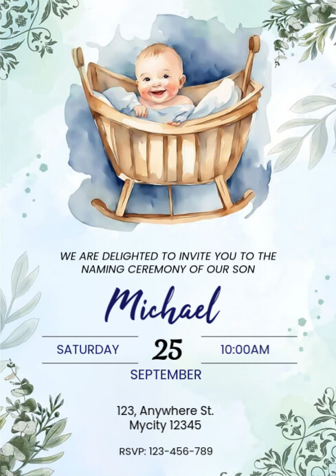 Blue Baby Boy Naming Christening Template | PosterMyWall
