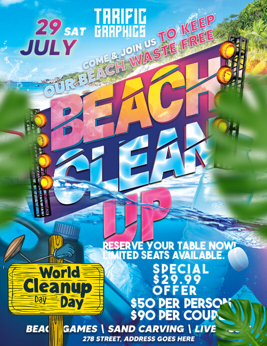 Copy of Blue Beach Clean Up Flyer (us Letter) | PosterMyWall