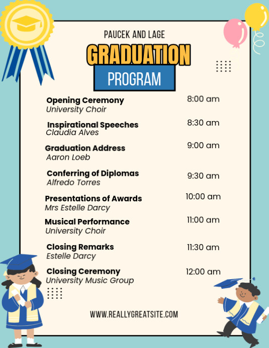 Blue Beige Flat Graphic School Graduation Program Template | PosterMyWall