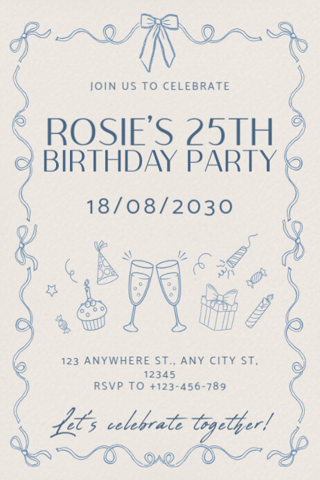 Blue Beige Modern & Minimal Birthday Party Poster Template | PosterMyWall