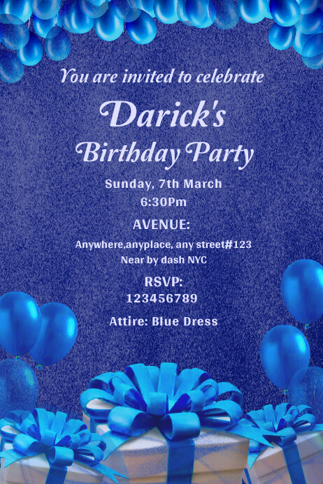 Blue Birthday Invitation Flyer, BirthdayParty Template | PosterMyWall