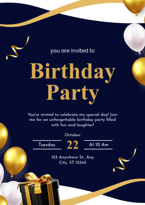 Blue Birthday Party A4 Template | PosterMyWall