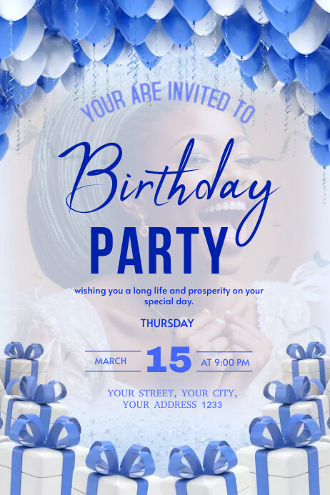 Blue birthday party invitation poster Template | PosterMyWall