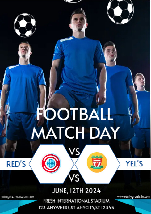 Blue black football match day poster Template | PosterMyWall