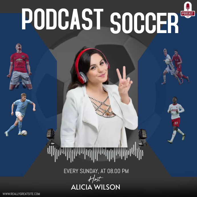 Blue black podcast soccer template | PosterMyWall